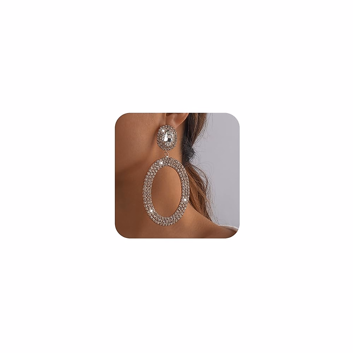 Chargances Dainty Round Rhinestone Earrings Shiny Big Crystal Circle Drop Dangle Earrings Fashion Stud Earrings for Women Gift Party (Silver)