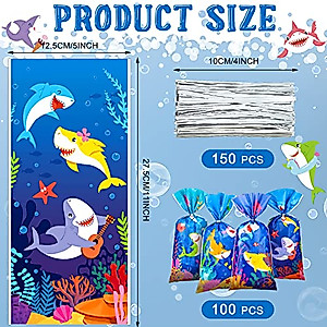 100 Pcs Shark Candy Bags Cute Blue Shark Cellophane Bags Blue Shark Gift Treat Bags Plastic Goodie Bags with 150 Ties Shark Birthday Party Decorations Favors for Boys Shark Themed Baby Shower Party