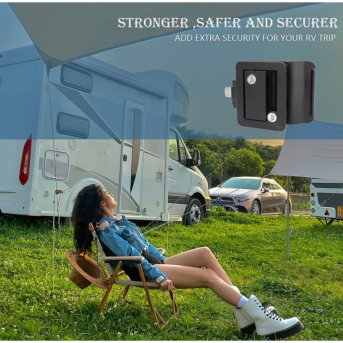 RV Camper Door Latch Lock,100% Metal Camper Door Lock Replacement kit,2 Pack Black rv Entry Door Locks for Travel Trailers,Only Fits 2.75"x3.75" Door Lock Hole 8 Camper Keys