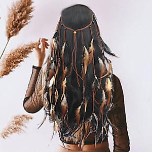 CAKURE Boho Feather Headbands Gypsy Accessories Indian Headpiece Black Feather Hair Band Adjust Headdress Handmade Festival Feather Hair Accessories for Women and Girls (Set 3)