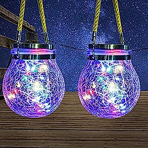 XVZ Hanging Solar Lights Outdoor, 2 Pack 30 LED Solar Cracked Globe Lights,IP65 Waterproof Solar Glass Ball Decorative Lanterns for Garden Fence Patio Wedding Halloween Christmas-Multicolor