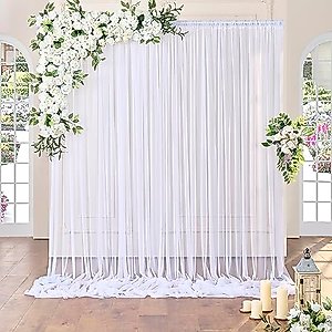 Tao-Ge 10ft x 10ft White Sheer Tulle Backdrop Curtains for Party Wedding Wrinkle Free Curtain Backdrops Drapes for Baby Shower Birthday Party Photo Back Drop Background Home Decorations