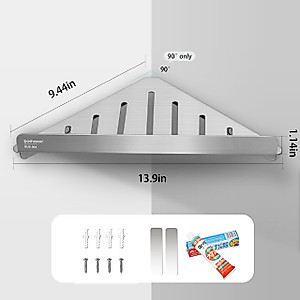 Adhesive Corner Shower Caddy, Stainless Steel Shower Storage Rack for Inside Shower No Drilling Wall Mounted Shower Shelf, Shower Corner Organizer Shelves for Bathroom and Kitchen (Silver-1 Pack)