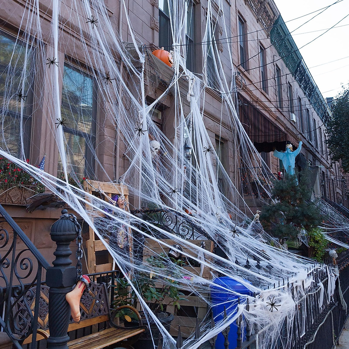 Joyseller 1200sqft Spider Web Halloween Decorations Outdoor, Stretchy Spider Webbing with 50pcs Spiders, Giant Halloween Spider Web Decor