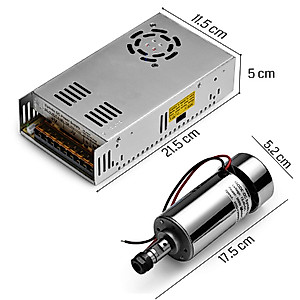 Genmitsu Air-Cooled 300W Brush DC Spindle Motor with 0-48V Output Adjustable Switching Power Supply, 52mm Clamp & ER11 Collet, ideal for CNC Machining