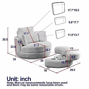 YASEZ 39" W Oversized Swivel Chair with Moon Storage Ottoman, Accent Round Loveseat Circle Swivel Barrel Chairs for Living Room
