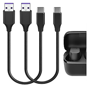 Geekria USB Earbuds Vegan Leather Charger Cable Compatible with Sennheiser ACCENTUM True Wireless, Momentum True Wireless 4 Charger, USB to USB-C Replacement Power Charging Cord (1ft/30cm 2Pack)
