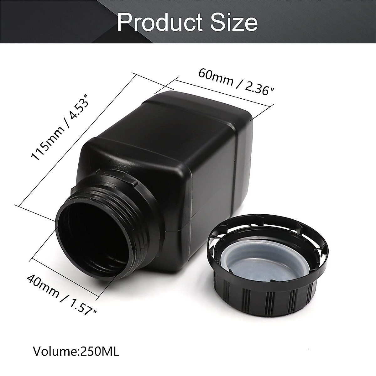 Othmro 250ml/8.45oz Plastic Lab Chemical Reagent Bottles,5pcs 40mmx115mm(IDxH) Square Wide Mouth Liquid/Solid Sample Storage Container Sealing Bottles Black with Anti-Theft Cap