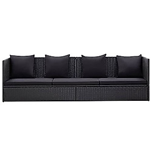 vidaXL Outdoor Sofa with Cushion and Pillow Poly Rattan Black