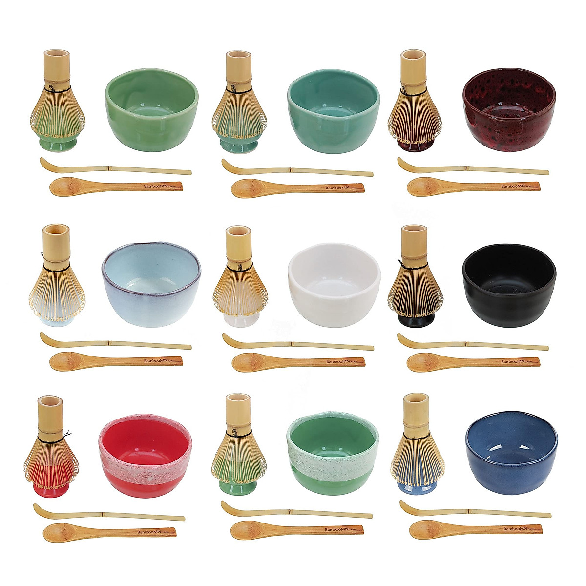 BambooMN Brand - Matcha Bowl Set (Includes Bowl, Rest, Tea Whisk, Chasaku, & Tea Spoon) 1 Set Black