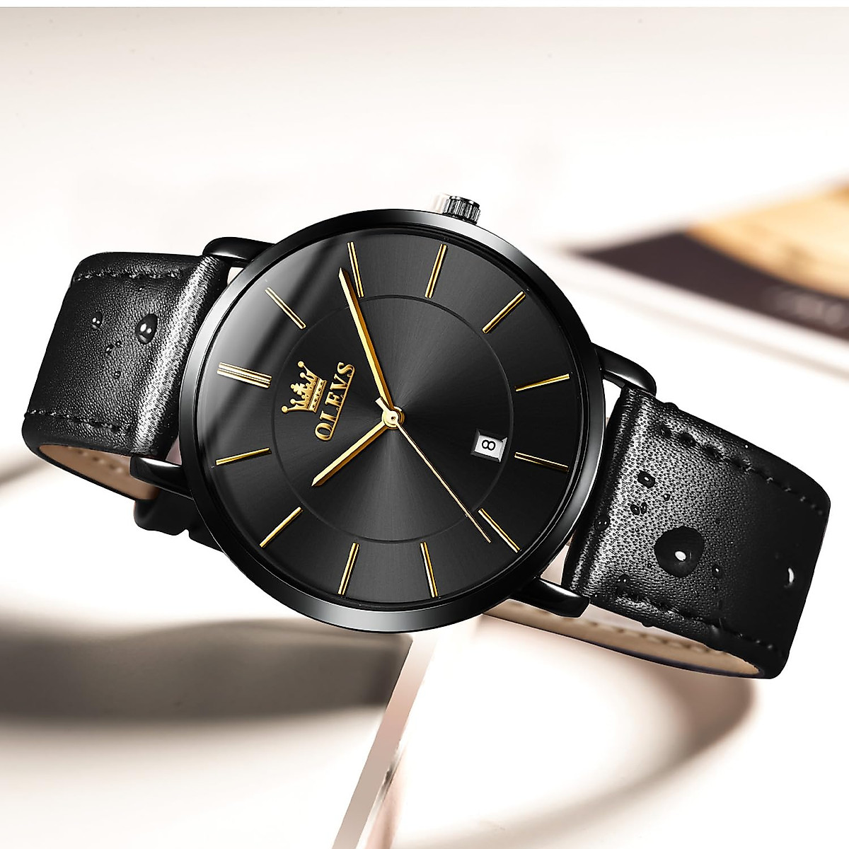 OLEVS Mens Watches with Leather Band Mens Leather Watch Classic Dress Luxury Watches for Men Waterproof Classy Quartz Analog Casual Watches Minimalist Simple Wristwatch relojes para Hombres