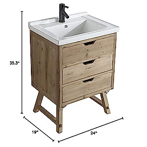 Luca Kitchen & Bath LC24TOP Magnolia 24" Reclaimed Wood Mid-Century Modern Bathroom Vanity in Natural Finish with Integrated White Porcelain Top