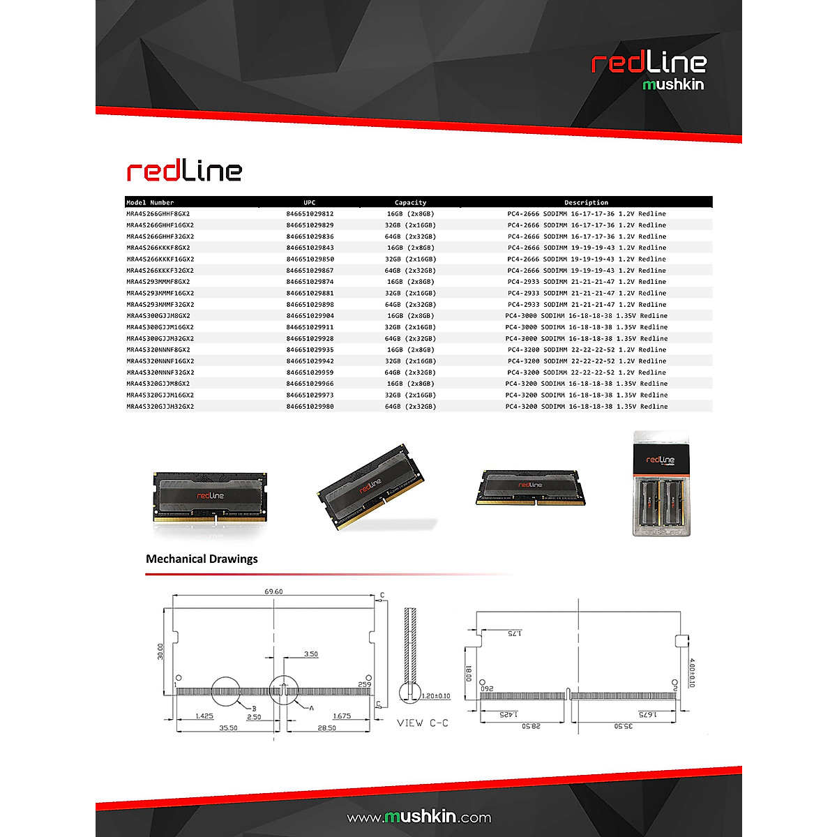Mushkin Redline Notebook – DDR4 Gaming Laptop DRAM – 64GB (2x32GB) SODIMM Memory Kit – 3200MHz (PC4-25600) CL-16 – 260-pin 1.35V RAM – Dual-Channel – Low-Voltage – (MRA4S320GJJM32GX2)