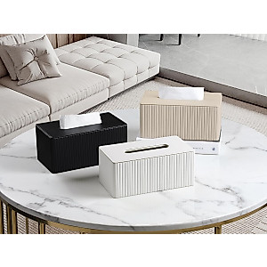 MEIBOOCH Tissue Box Cover Stylish PU Leather Rectangular Tissue Box Holder with Magnetic Bottom Cover for Bathroom Bedroom or Office (Cream-White)