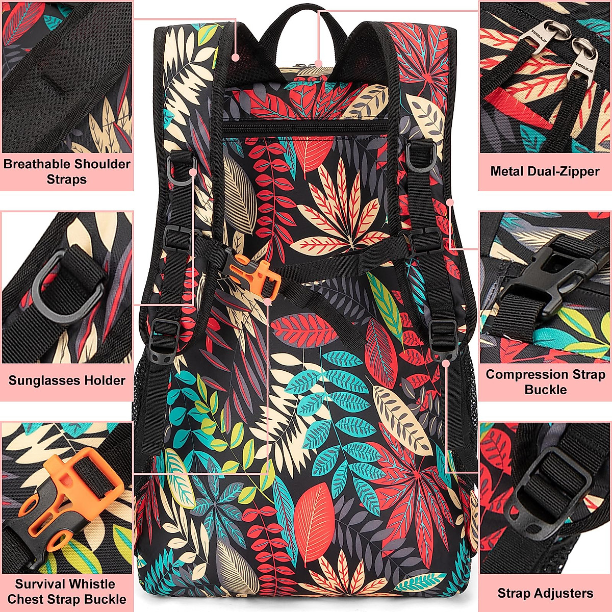 TOMULE Camping Hiking Daypacks, 40L Lightweight Packable Hiking Backpack Travel Backpack for Women Men