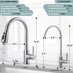 Kitchen Faucet and Water Filter Faucet Combo, WOWOW Stainless Steel Kitchen Sink Faucet with Drinking Water Faucet for Reverse Osmosis or Water Filtration System, Brushed Nickel