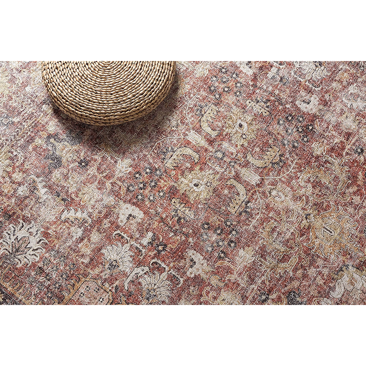 Valenrug Washable Rug 5x7 - Ultra-Thin Antique Collection Area Rug, Stain Resistant Rugs for Living Room Bedroom, Distressed Vintage Rug(Orange, 5'x7')