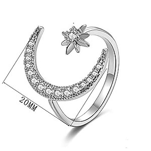 FUTIMELY Moon Crescent Star Ring for Women Adjustable Moon Sun CZ Statement Ring Dainty Crystal Crescent Finger Ring (Silver)