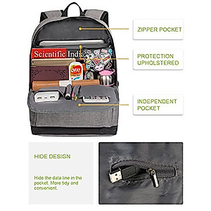Kids School Backpack, Classic Basic Kids Backpacks 15.6 inch Laptop Bookbag with USB Charging Port Lightweight Casual Daypack Water Resistant Travel Bookbag Student Backpack for Teens Boys Girls, Grey
