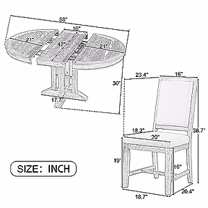 Lepfun 5-Piece Round Wood Extendable Table Set with 4 Upholstered Chairs Farmhouse Dining Set of 4 People for Kitchen, Dinning Room (Black)