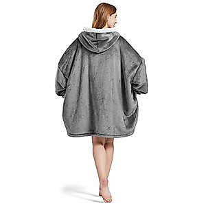 FAYBOX Wearable Blanket Hoodie with Zip for Women Men, Fuzzy Warm Sherpa Comfy Oversized Hoodie Blanket Plush Sweatshirt with Giant Pocket One Size Fits All-Dark Grey