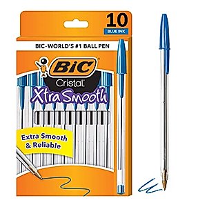BIC Cristal Xtra Smooth Ballpoint Pen, Medium Point (1.0mm), Blue, 10-Count