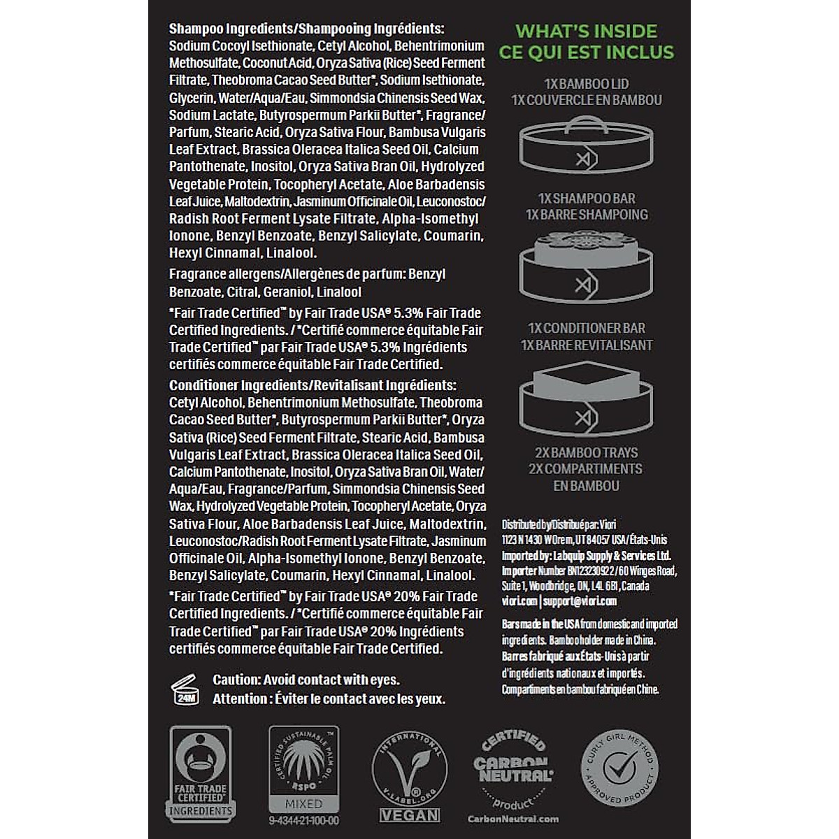 Viori Hidden Waterfall Shampoo and Conditioner Bar Set and Bamboo Holder - Made with Rice Water for Hair Growth - Handcrafted Sulfate Free Shampoo and Conditioner