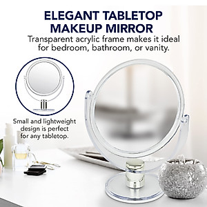 DecorRack 2 Sided Magnifying Mirror, 1x/2x Magnification, 6 Inch Makeup Mirror, Tabletop Vanity Mirror, Transparent