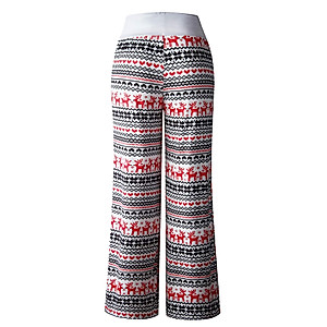 AMiERY Women's Christmas Pajamas Pants Sleep High Waisted Lounge Palazzo Pants Xmas Pajama Bottoms Pants Reindeer Medium
