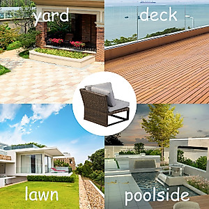 LOKATSE HOME Corner Wicker Chairs Rattan Sofa Outdoor Furniture with Black Metal Steel Frame Legs, Grey