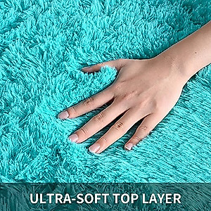 Quenlife Soft Bedroom Rug, Plush Shaggy Carpet Rug for Living Room, Fluffy Area Rug for Kids Grils Room Nursery Home Decor Fuzzy Rugs with Anti-Slip Bottom, 3 x 5ft, Teal Blue