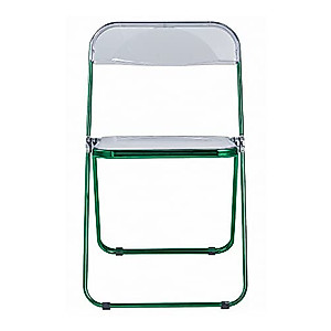 LeisureMod Lawrence Modern Transparent Acrylic Folding Chair with Metal Frame (Green)