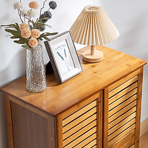 Shoe Storage Cabinet, 4 Tier 5 tier Bamboo Shoe Organizer with Doors, Shoe Cabinet with 2 Doors for Entryway, 4 Tier Shoe Storage Cabinet for Closet, Living Room, Bedroom