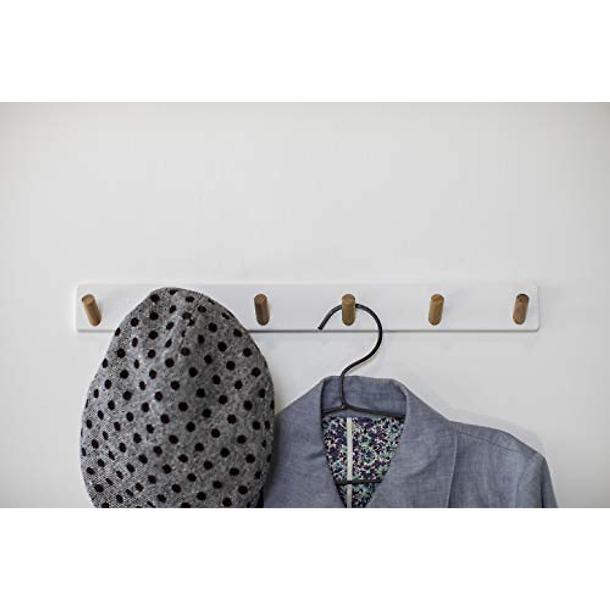 Yamazaki Home Wall-Mounted Saving Coat Hanger-Modern Jacket Holder | Steel + Wood | Hooks, One Size, White
