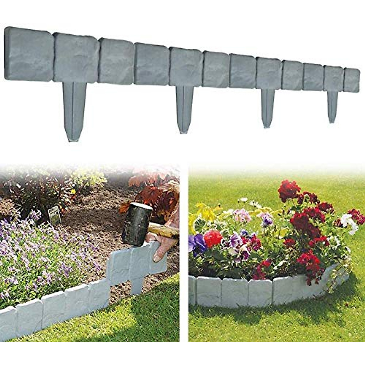 10 PCS Garden Border Fence Edging Stones Gray Effect Fence in Lawn Edging Plant Border Garden Landscape Edging