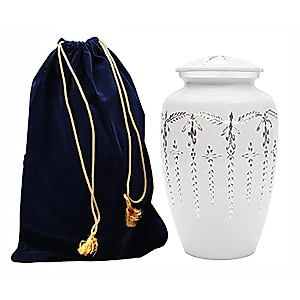 Urn for Human Ashes Adult ,Adult Urn Funeral ,Large Urn for Human Ashes, Creamation Urn Human Ashes,A Beautiful Urn for Your Loved Ones Remains,Diamond Cut- Measurement 10x7 White/Silver