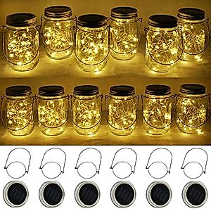 Decorman Solar Mason Jar Lights, 6 Pack Waterproof Fairy Star Firefly Lids String Lights with 6 Hangers for Patio Yard Garden Party Wedding Christmas(Jars Not Included)