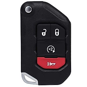 SELEAD Flip Key Fob 4 Buttons Keyless Entry Remote fit 2020 for Jeep Gladiator 2018-2020 for Jeep Wrangler Antitheft Keyless Entry Systems 68416782AA 1pc 433.92MHz, Black