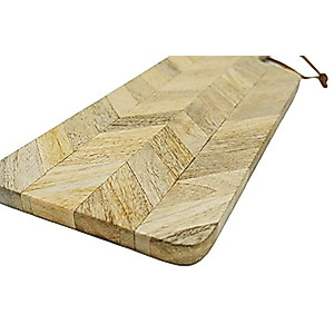 Mango Wood Mosaic Cutting Board Small With Leather Loop | Rustic Modern Design Serving Platter by Alchemade