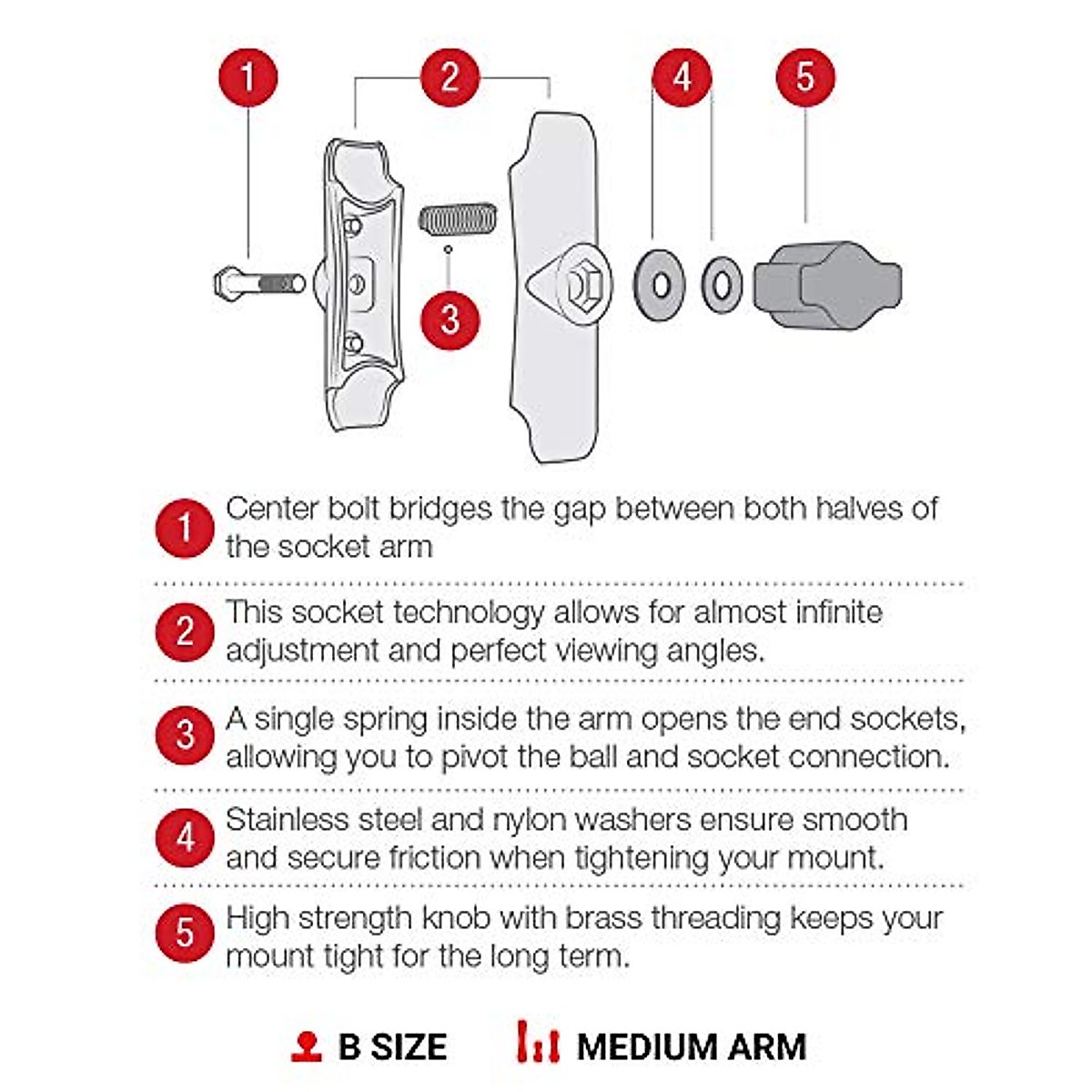 RAM Mounts RAM-B-201U Double Socket Arm (Medium) Compatible with RAM B Size 1" Ball Components