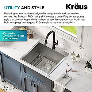 KRAUS Standart PRO 22-inch Drop-In Top Mount 16 Gauge Stainless Steel Single Bowl Laundry Utility Sink, KHT301-22L