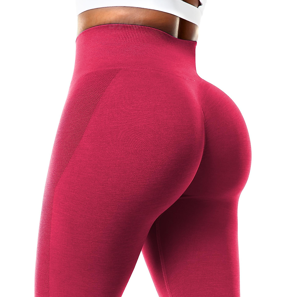 VOYJOY Athletic Workout Scrunch Leggings for Women High Waist Seamless Gym Pants Tummy Control Amplify Tights Rose Red XL