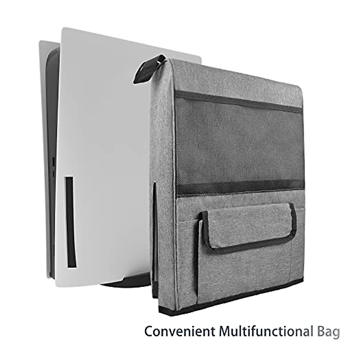 Geekria Console Skin Cover for Playstation PS5, Protective Dust Cover for PS5 Console Digital Edition, Game Discs Pockets, Waterproof Dustproof Shell Cover for PS 5 Accessories (Grey)