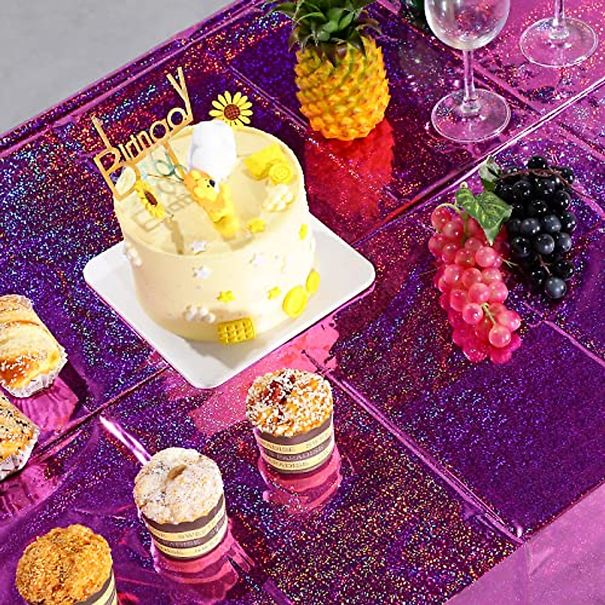 4 Pack Iridescence Plastic Tablecloths Shiny Disposable Laser Rectangle Table Covers Holographic Foil Tablecloth Iridescent Party Decoration Birthday Bridal Wedding Christmas 54" x 108"(Pink & Purple)