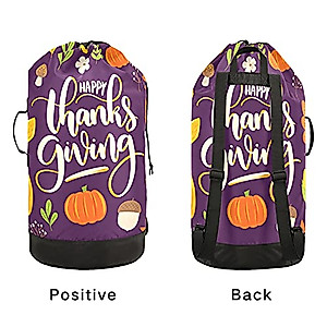 Thanksgiving Pumpkin Fruit Laundry Bag Heavy Duty Laundry Backpack with Shoulder Straps Handles Travel Laundry bag Drawstring Closure Dirty Clothes Organizer For College Dorm, Apartment, Camp Travel