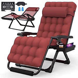 Suteck Oversized Zero Gravity Chair,33In XXL Lounge Chair w/Removable Cushion&Headrest, Reclining Camping Chair w/Upgraded Lock and Footrest, Reclining Patio Chairs Recliner for Indoor Outdoor,500LBS