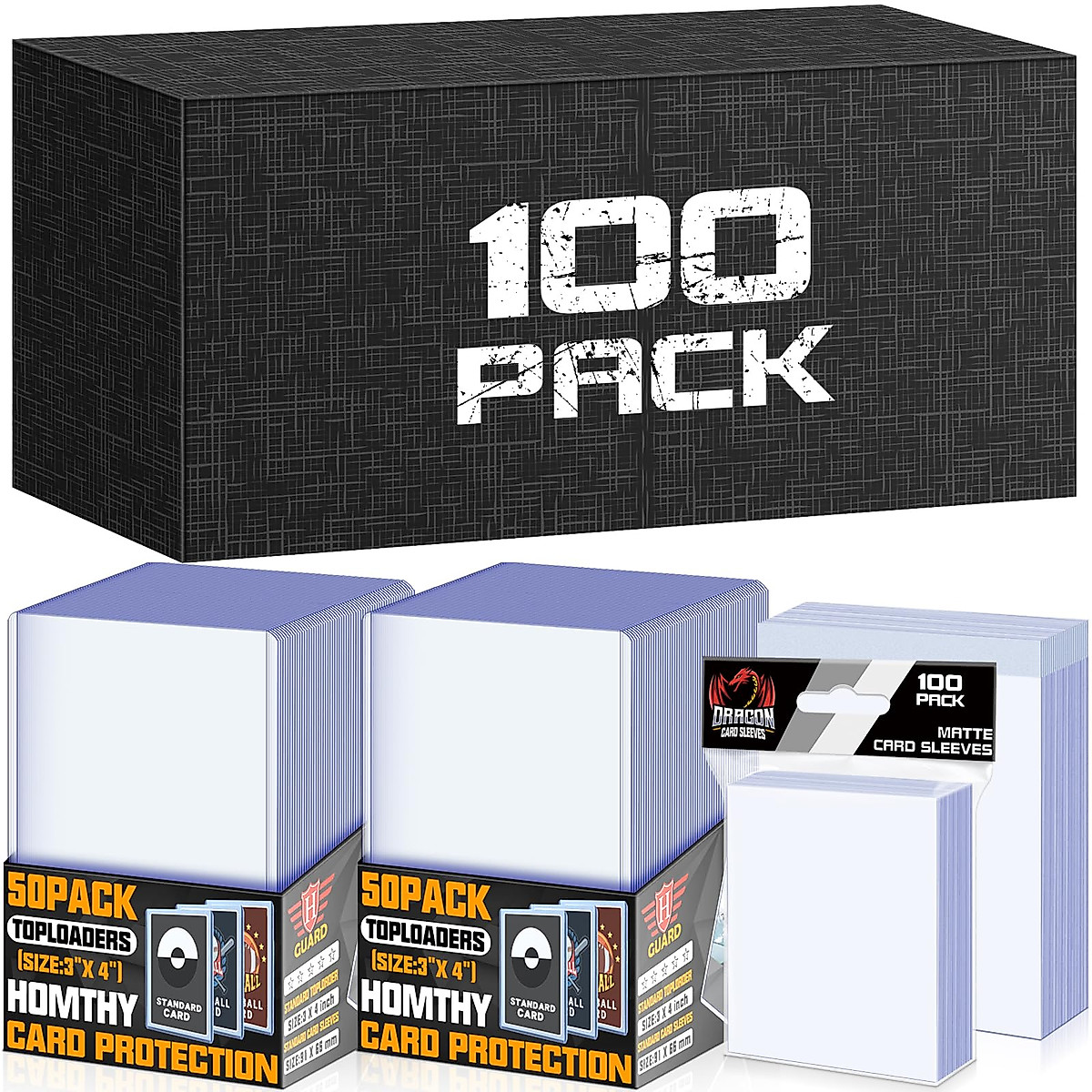 HOMTHY Toploaders Cards Sleeves Bundle for Trading Cards, 100 Toploaders and 200 Soft Penny Card Sleeves Fit for Standard Cards, Sports Cards, MTG
