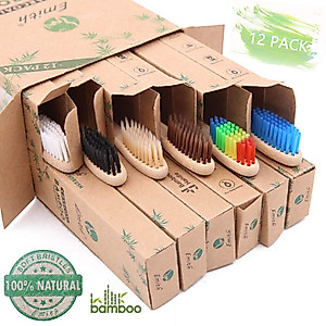 Unigift 12 Pcs Bamboo Toothbrushes, Biodegradable Charcoal Tooth Brush Natural Eco-Friendly Toothbrushes with Soft Bristles(Multi-color)