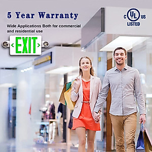 LED Exit Sign with Emergency Light, Double Sided Green with Battery Backup, Rotatable Light Head, AC 120V/277V, UL Listed Commercial LED Emergency Exit Light (2Pack, Green)