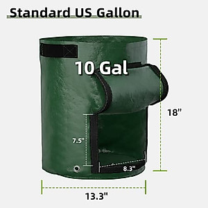 GreatBuddy 10 Gallon Potato Grow Bags 6-Pack, Thick PE Fabric Pots for Plants, Harvest Windows & Sturdy Handles, Labels Included, Green